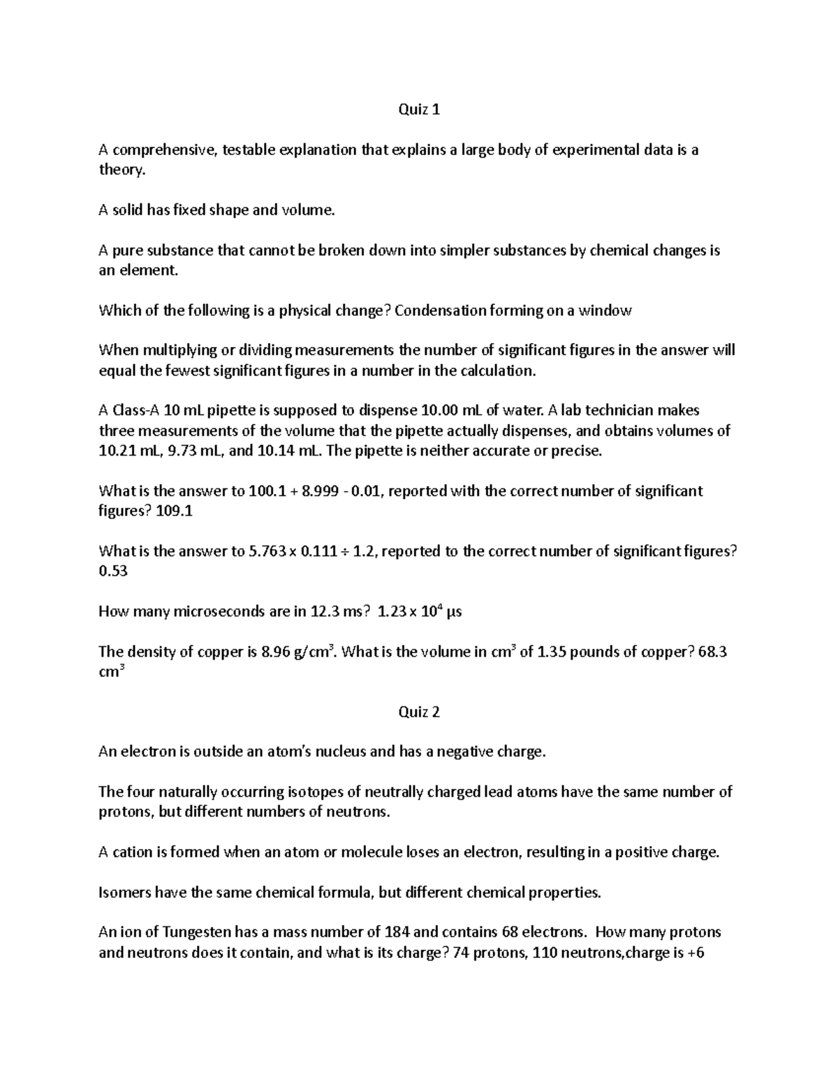 Quiz 4 - Quiz 3.1 and 3 - This is a self-quiz with answers. - Quiz 1 A ...