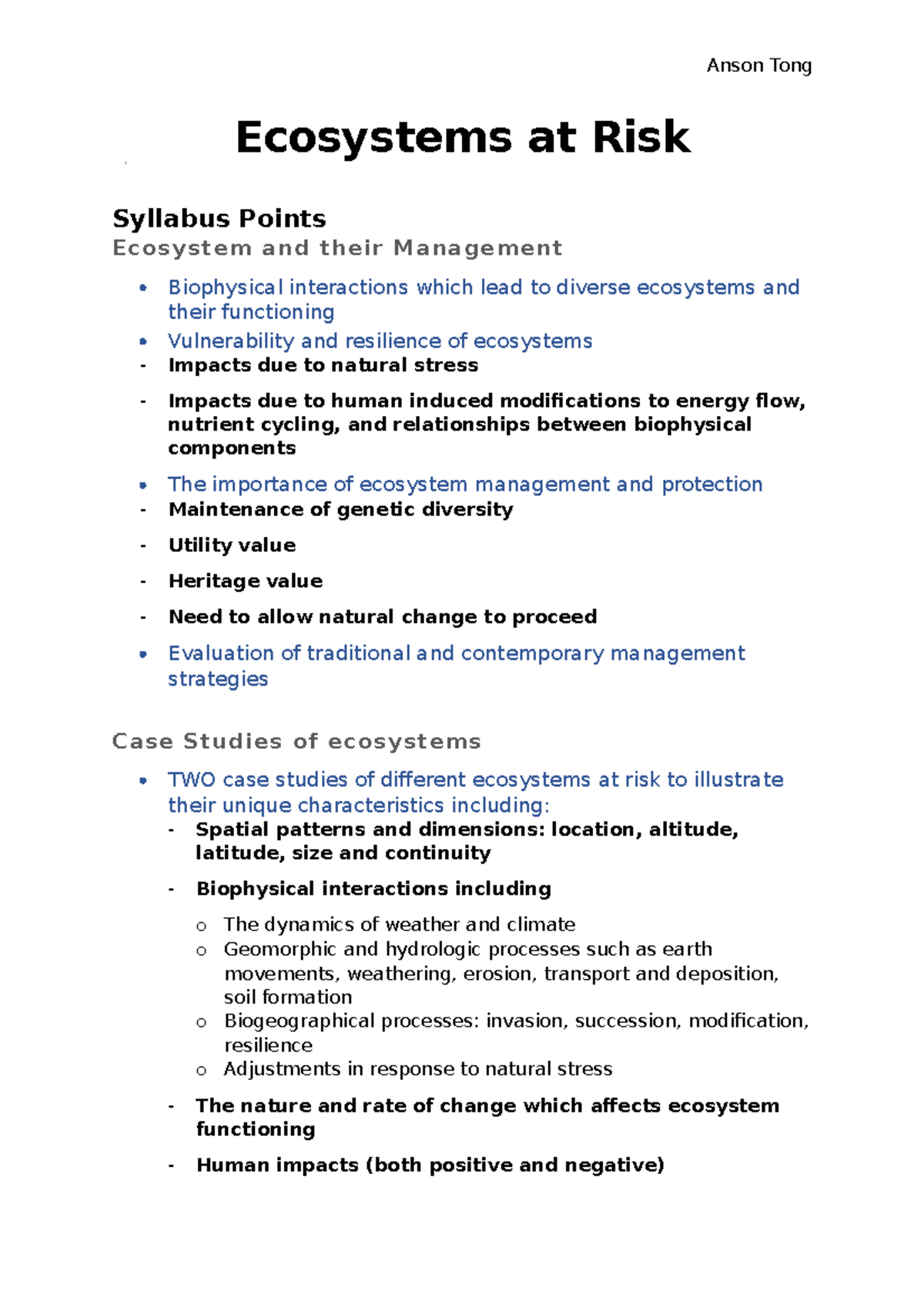 HSC Geography - Ecosystems at Risk Notes - Ecosystems at Risk Syllabus ...