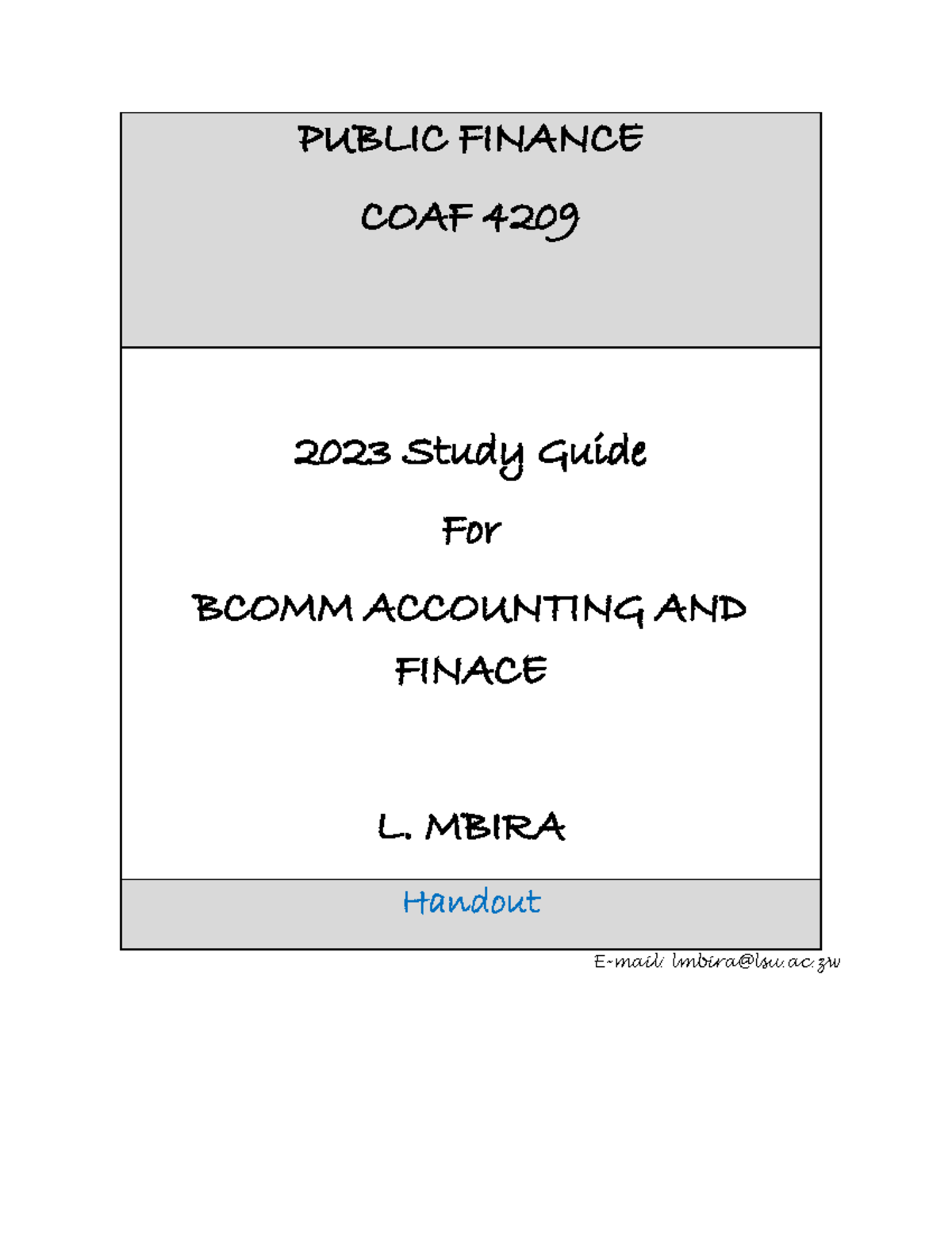 Public finance module 2023- student handout - PUBLIC FINANCE COAF 4209 ...