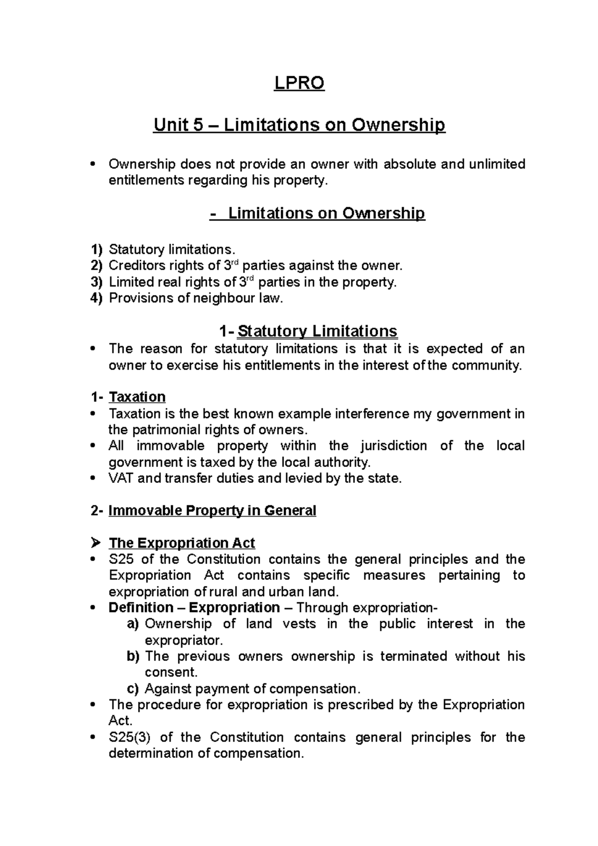 LPRO Unit 5- Notes - Summary Law of Property - LPRO Unit 5 ...