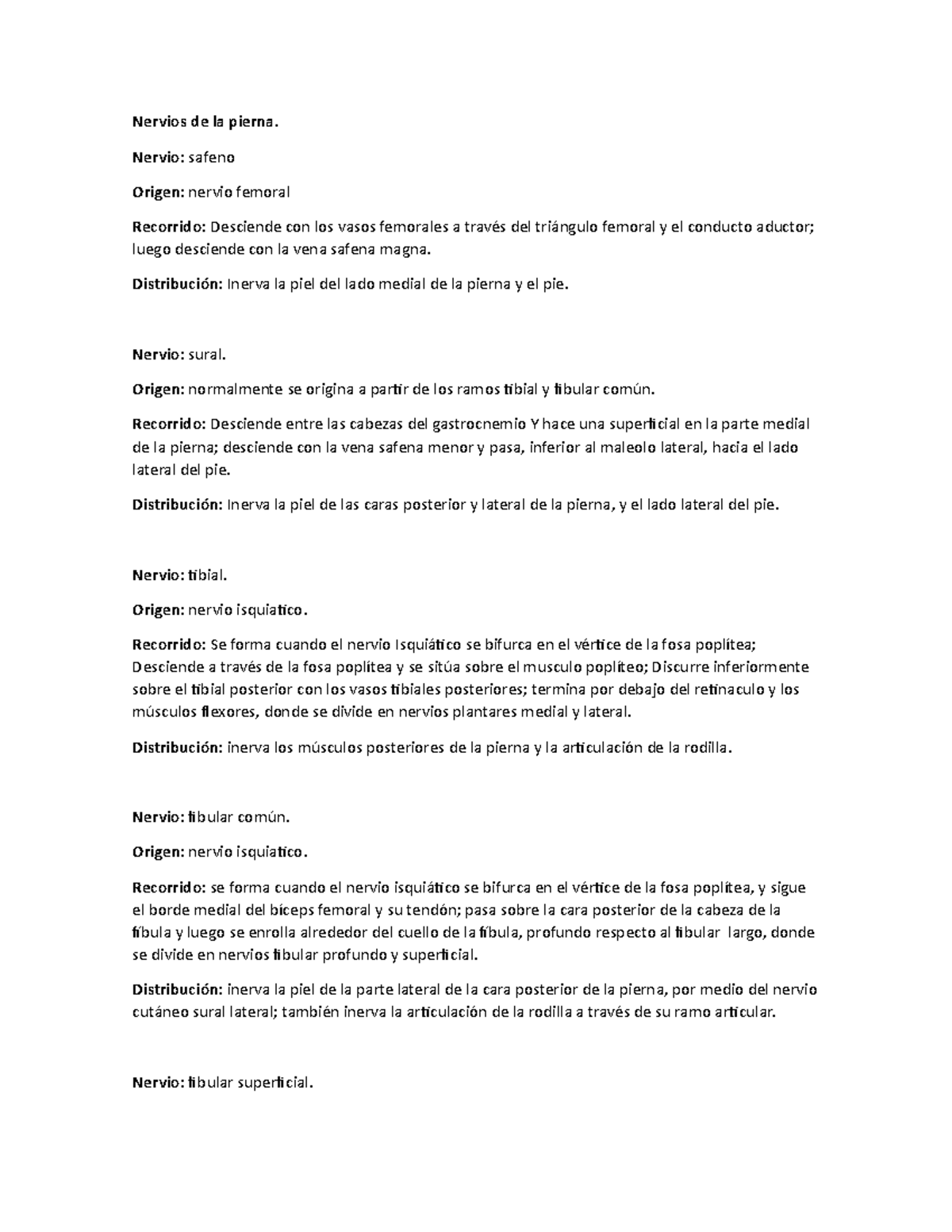 Anatomia - Nervios de la pierna. Nervio: safeno Origen: nervio femoral ...