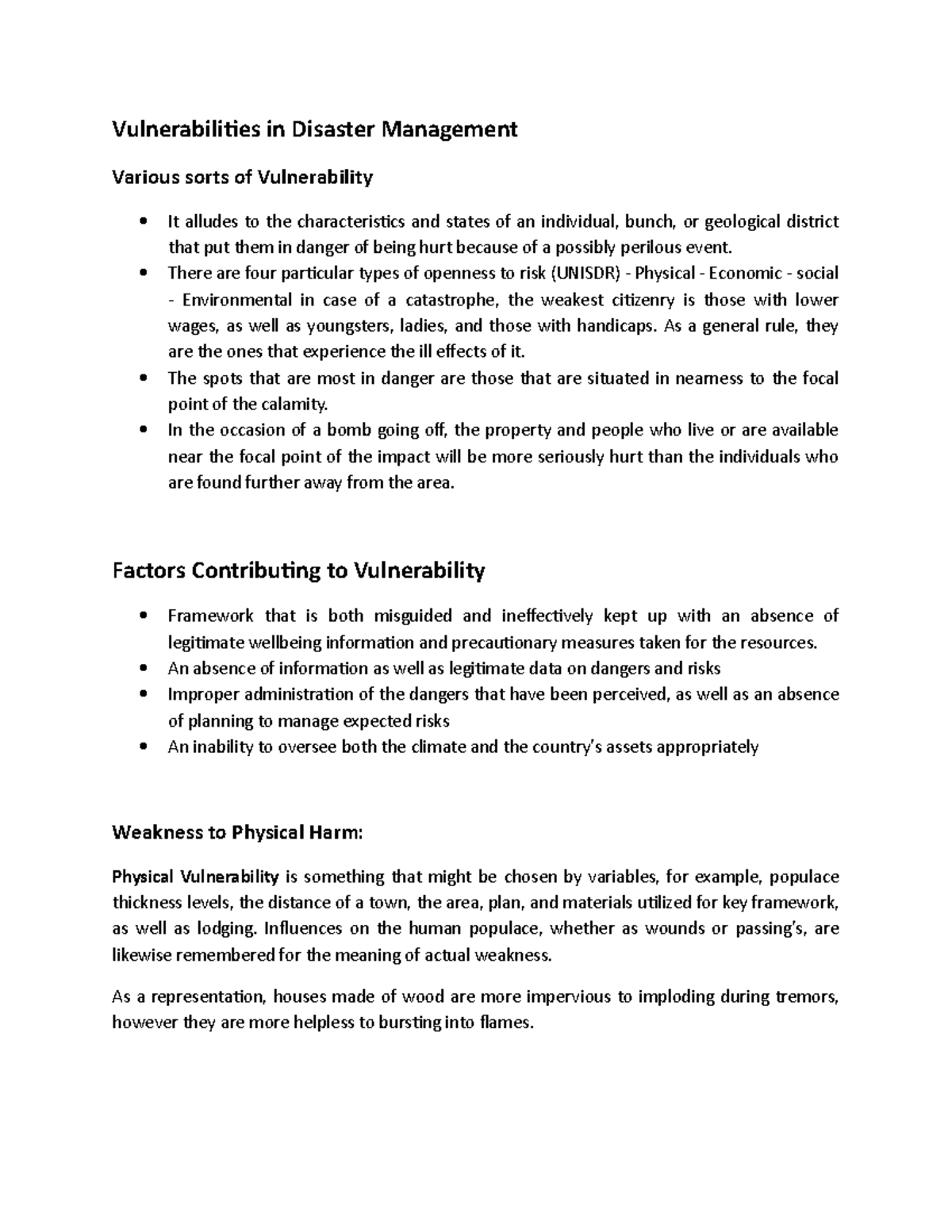 Vulnerabilities in Disaster Management - There are four particular ...