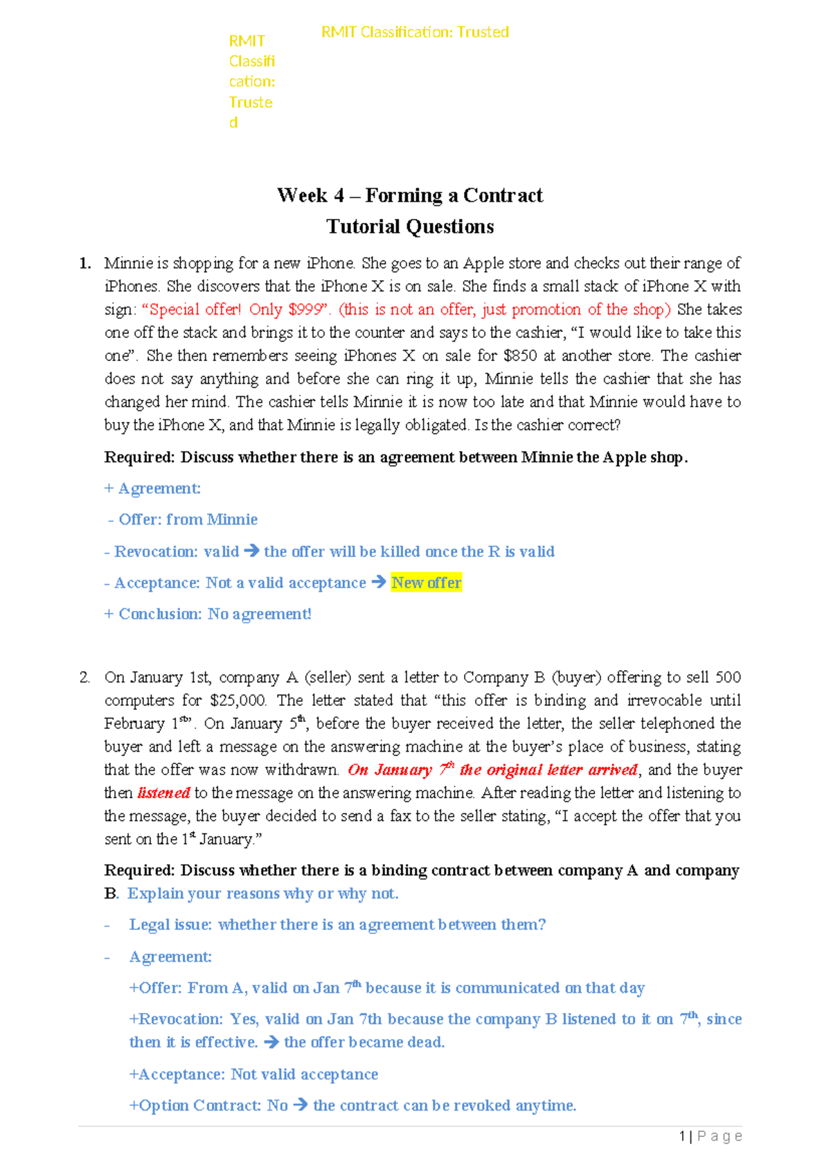 Week 4 Tutorial Questions Rmit Classifi Cation Truste D Rmit
