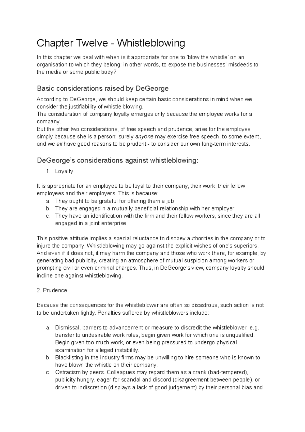 Whistleblowing summary - Chapter Twelve - Whistleblowing In this ...