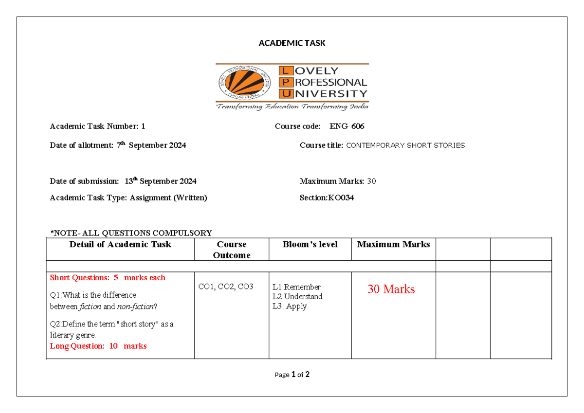 A1602477370 7 2024 CA 1 ENG 606 - ACADEMIC TASK Academic Task Number: 1 ...