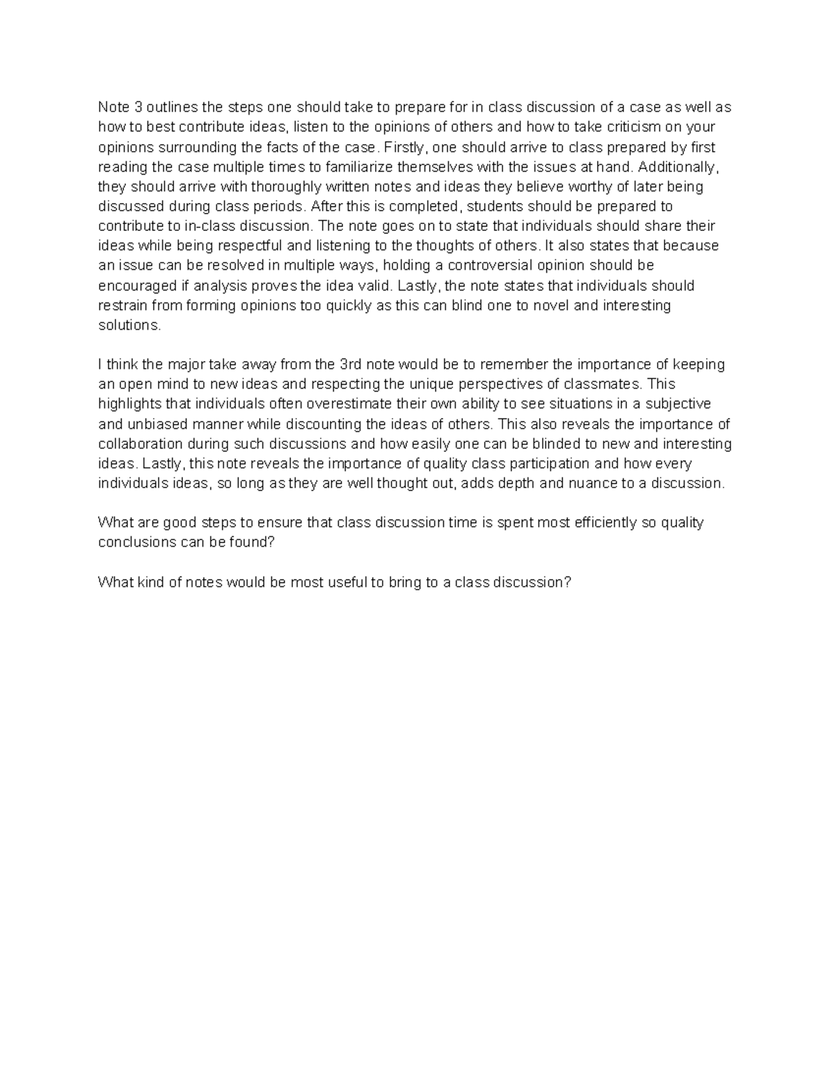 Note 3 summary analysis - Note 3 outlines the steps one should take to ...