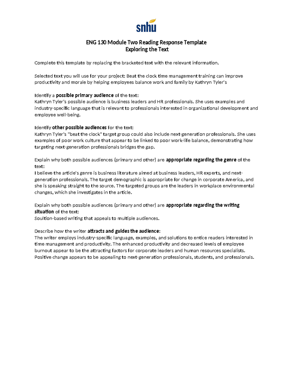 Completed ENG 130 Module Two Reading Response Template - ENG 130 Module Two Reading Response ...