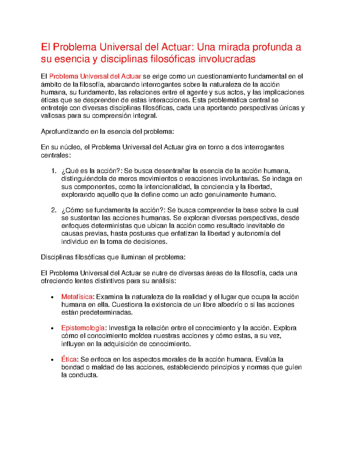 El Problema Universal del Actuar - Esta problemática central se ...
