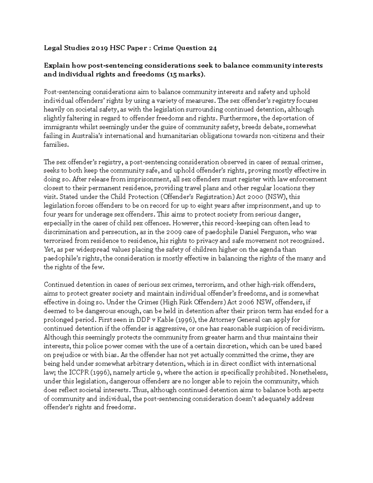 Legal Studies 2019 HSC Paper Crime Question 24 - Legal Studies 2019 HSC ...