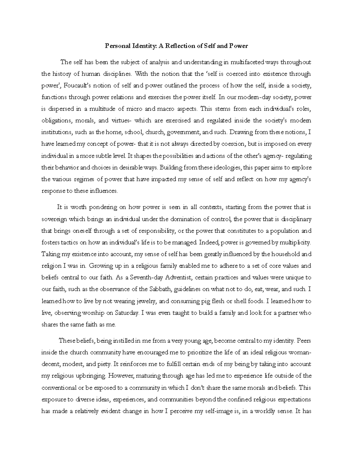 Personal Identity: A Reflection of Self and Power - With the notion ...