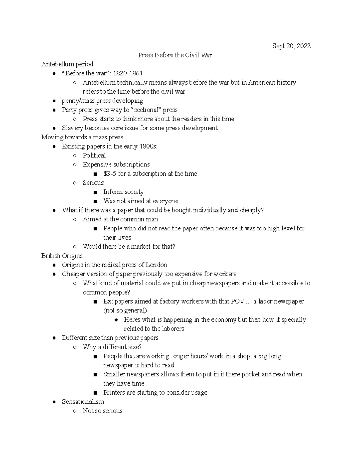 Press Before the Civil War - Sept 20, 2022 Press Before the Civil War ...
