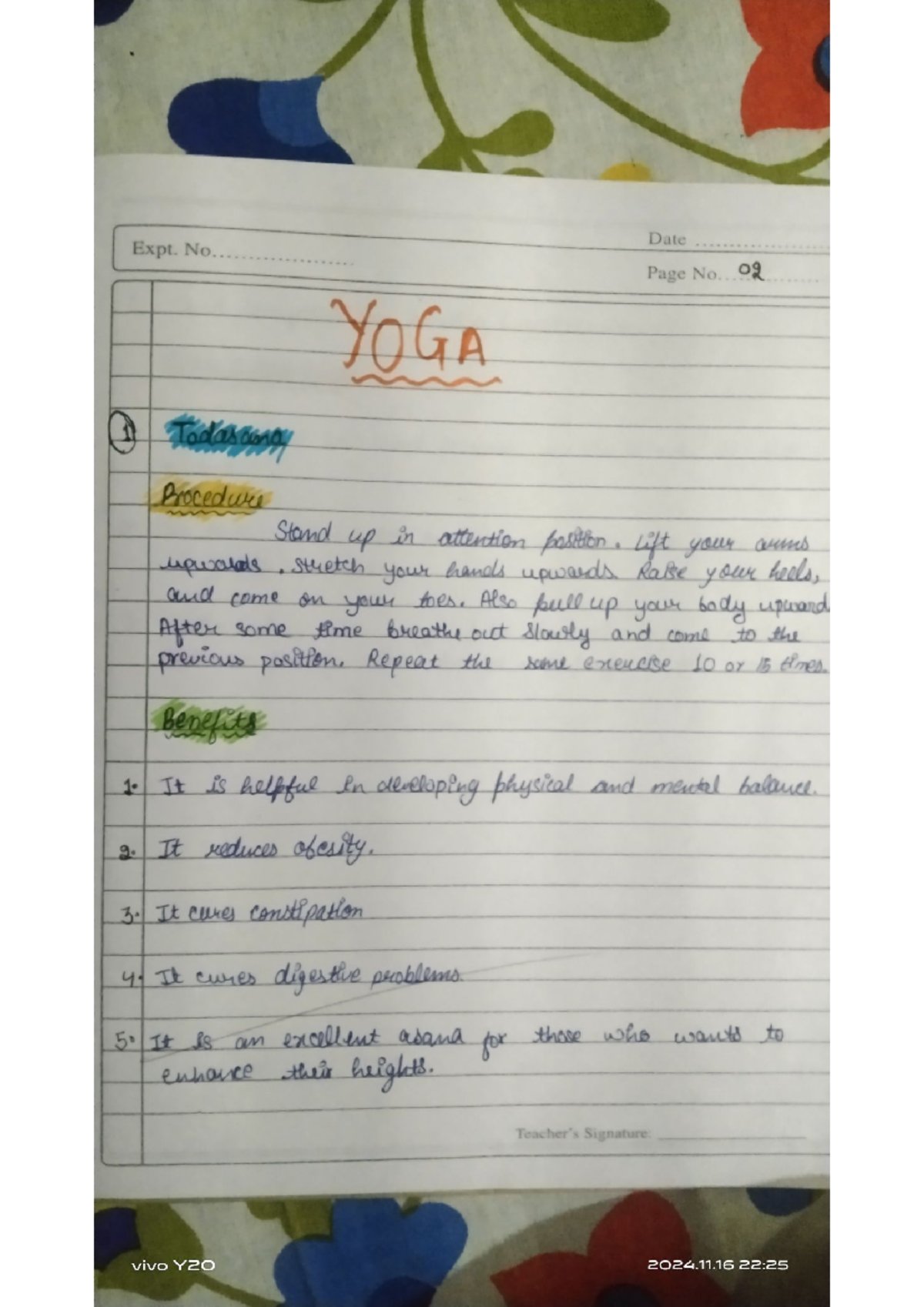 Yoga practical file - Yoga file - Date Expt. No Page No. 02 YOGA 1 ...