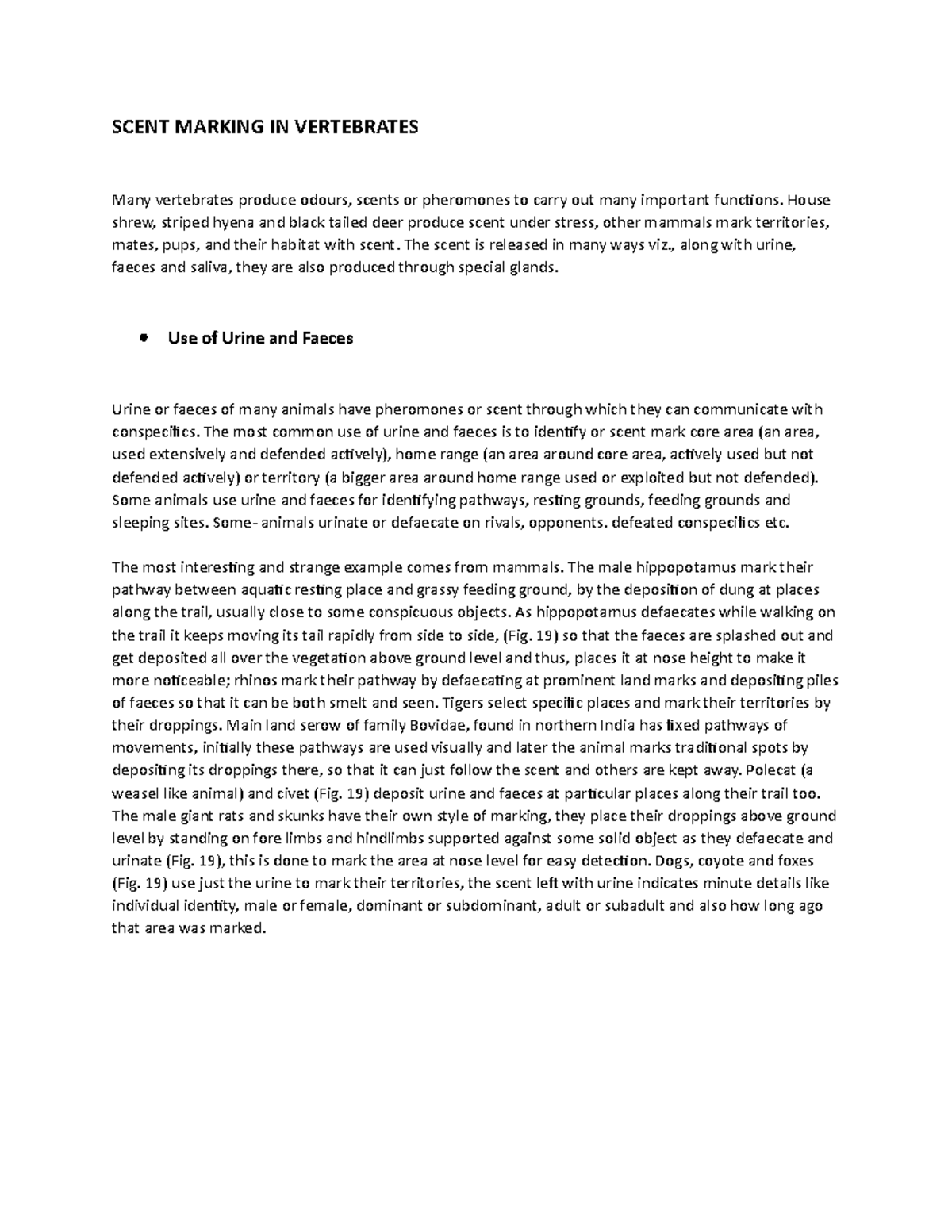 Scent marking in vertebrates - SCENT MARKING IN VERTEBRATES Many ...