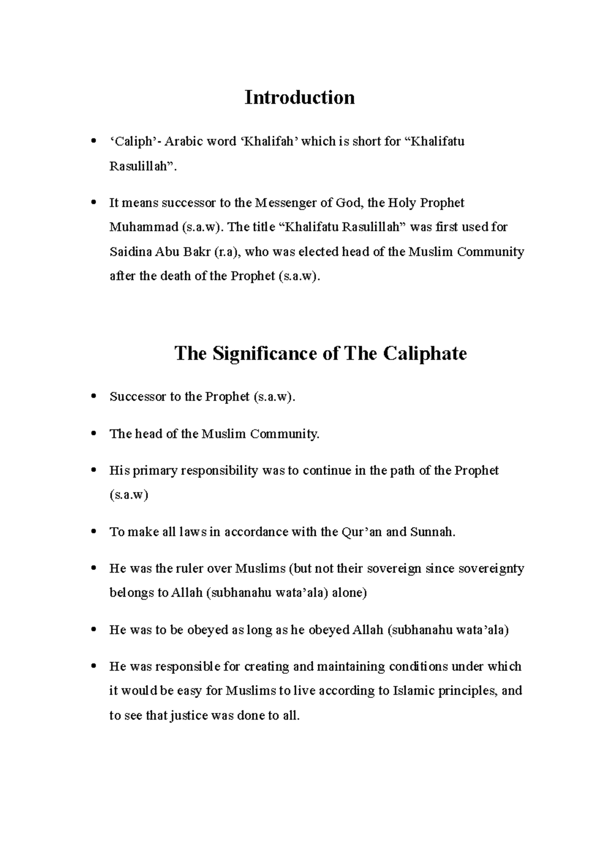 Syariah C2 - rrrrr - Introduction ‘Caliph’- Arabic word ‘Khalifah ...