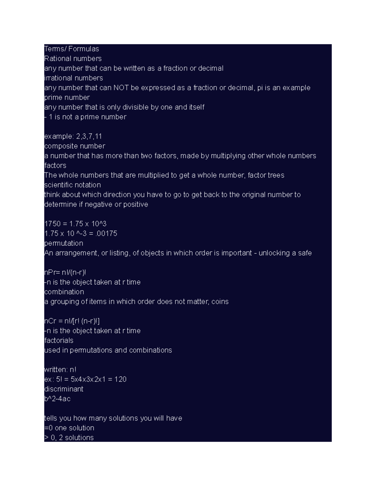 Terms Formulas - Terms/ Formulas Rational numbers any number that can ...