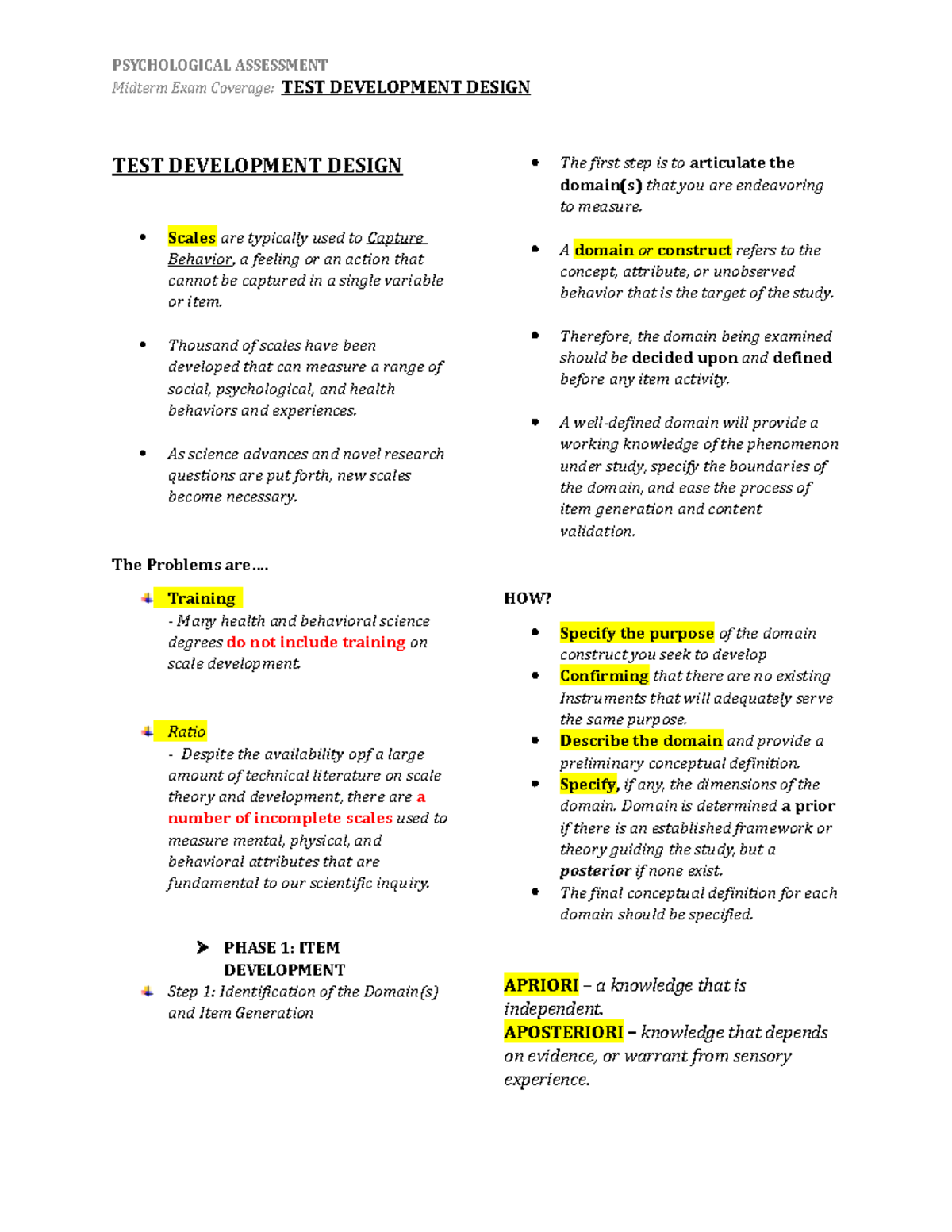 TEST Development Design - Midterm Exam Coverage: TEST DEVELOPMENT ...