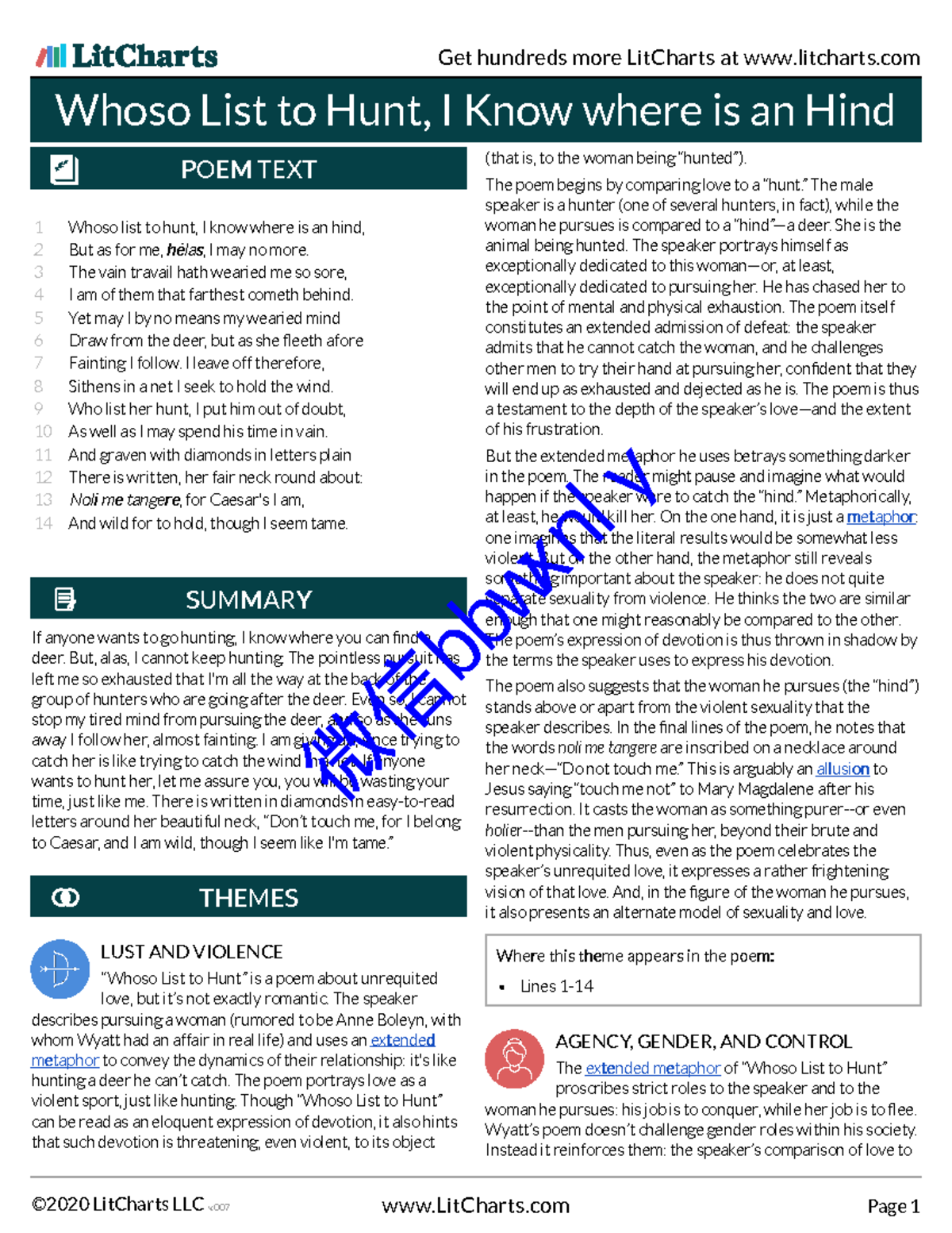 Whoso-List-to-Hunt-I-Know-Where-is-an-Hind-Lit Chart 1 - Whoso List to ...