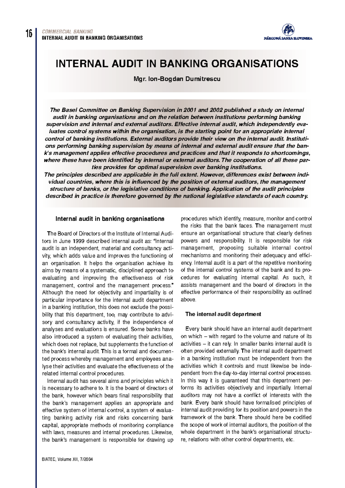 16 19 - Pdf - 16 COMMERCIAL BANKING INTERNAL AUDIT IN BANKING ...