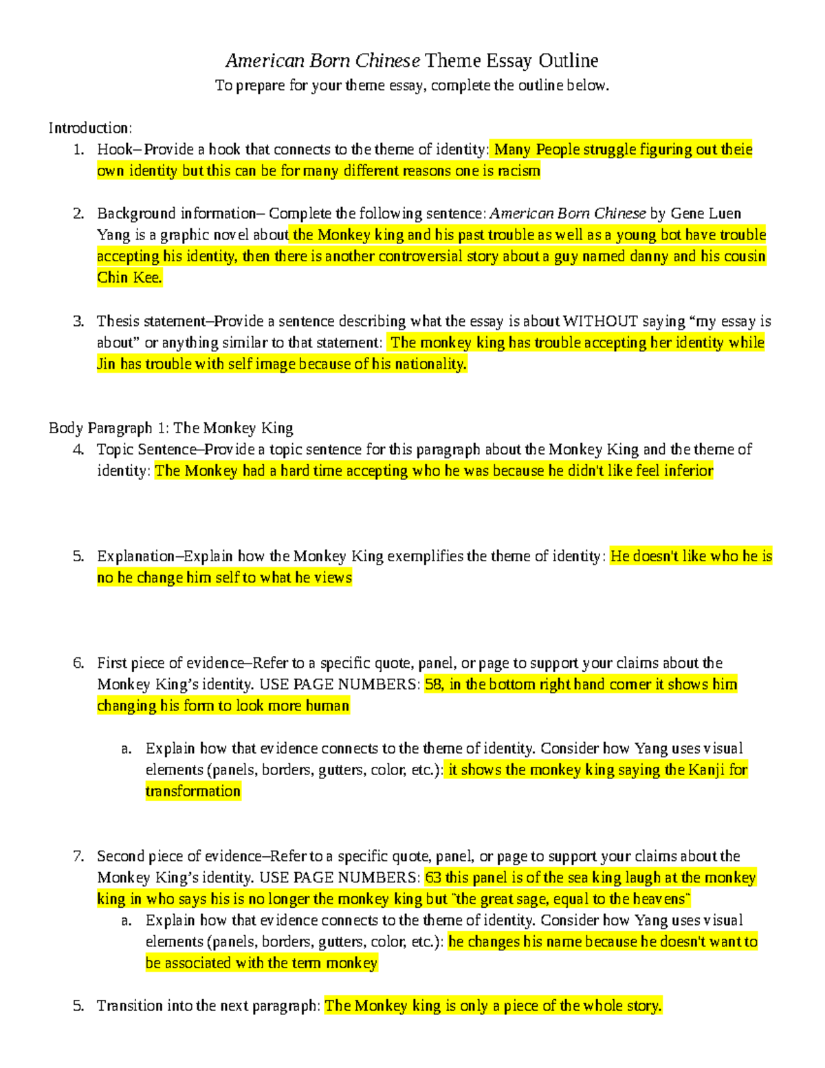 Antonio Ancell - American Born Chinese Theme Essay Outline - Google ...