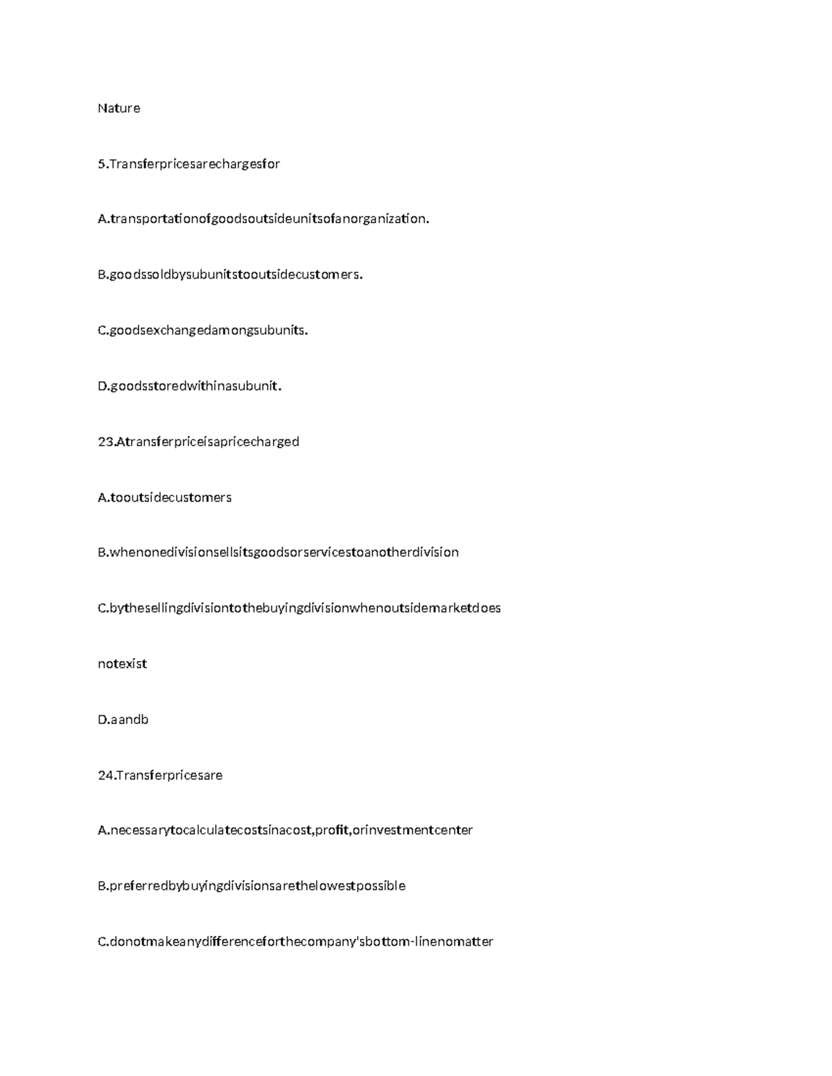 MAS questionnaire - Nature 5 A. B. C. D. 23 A B C notexist D 24 A ...