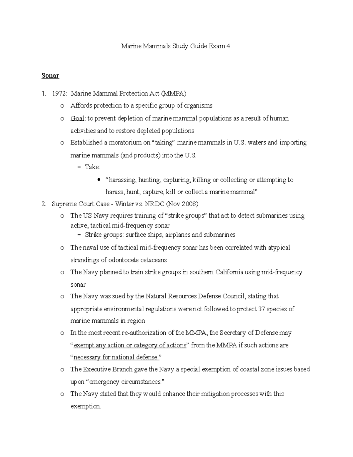 Marine Mammals Study Guide Exam 4 - waters and importing marine mammals ...