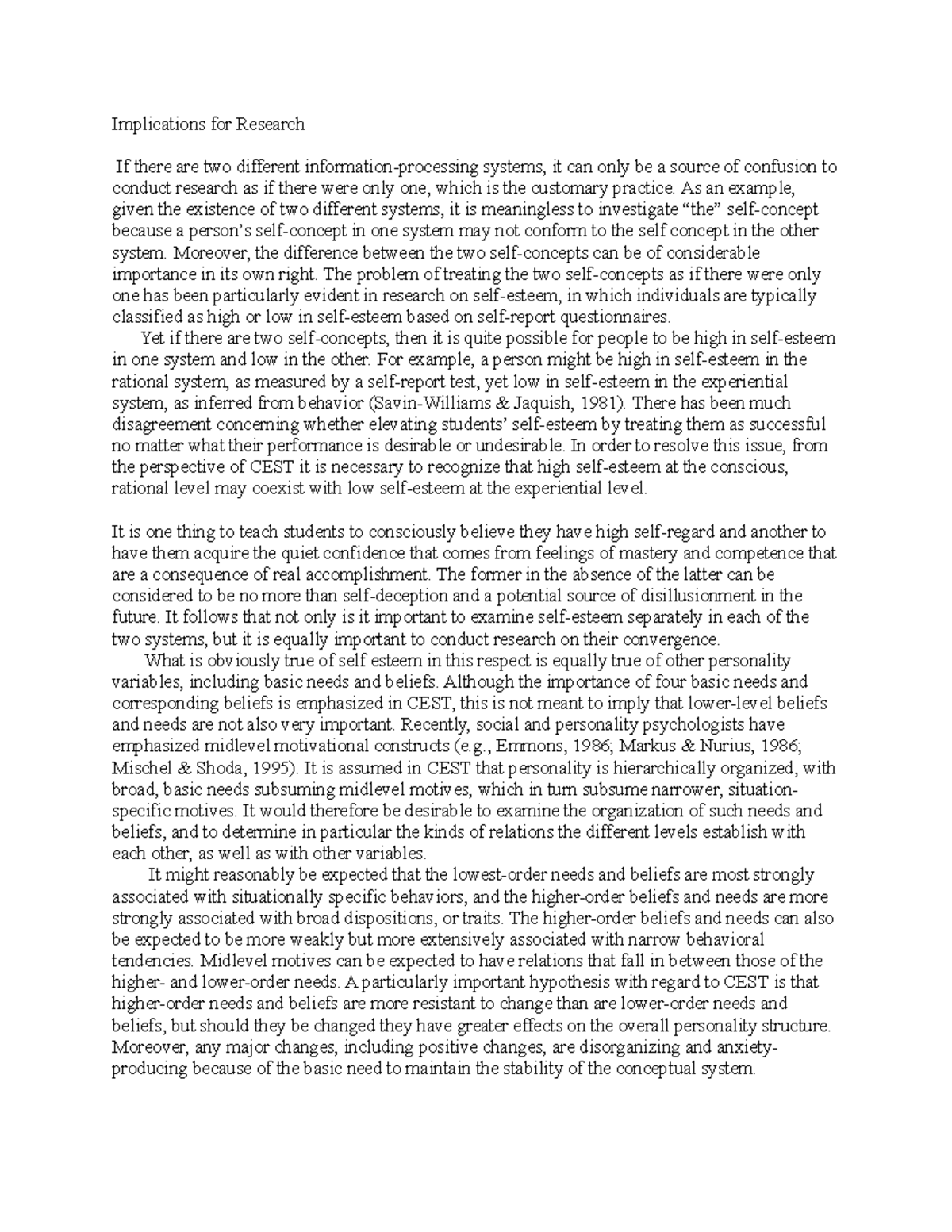 Implications for Research - As an example, given the existence of two ...