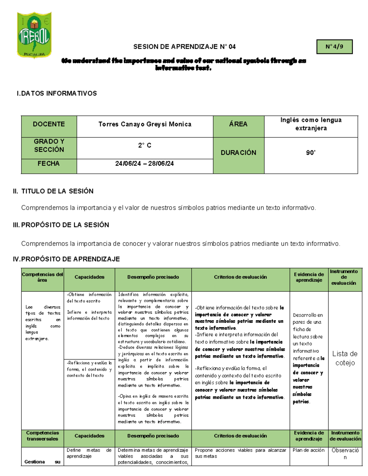 Sesión 4 Unit3 Reading - sesion - SESION DE APRENDIZAJE N° 04 We understand the importance and ...