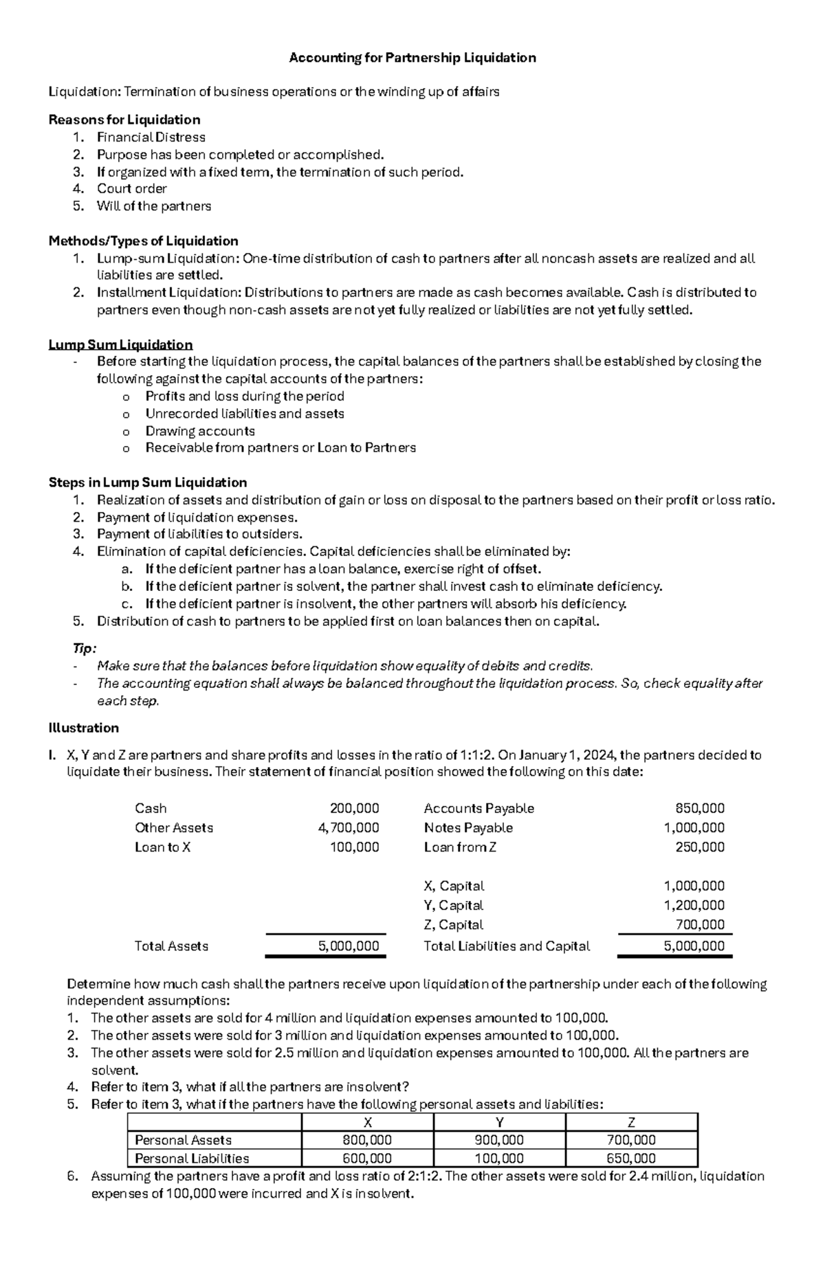 Accounting for Partnership Liquidation - Accounting for Partnership ...
