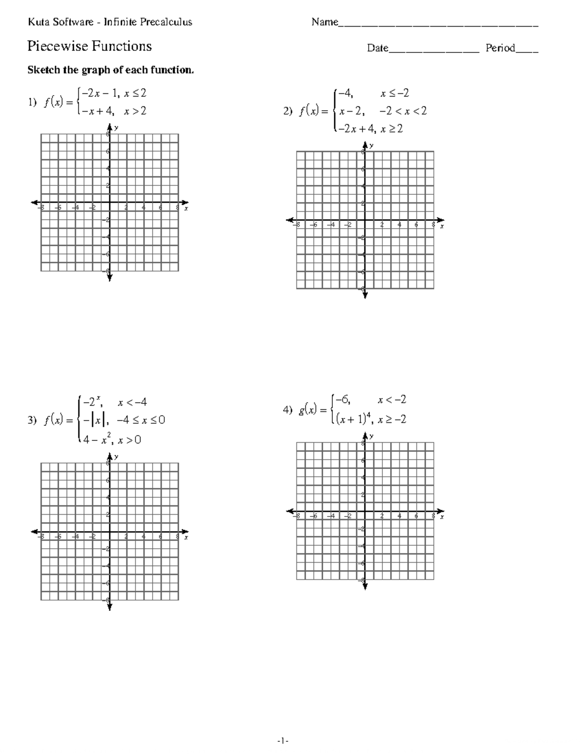 Piecewise Functions Worksheet With Answers