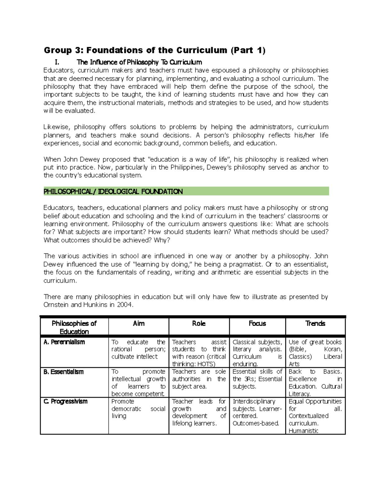 Foundation of Curr. Part 1 - Group 3: Foundations of the Curriculum ...