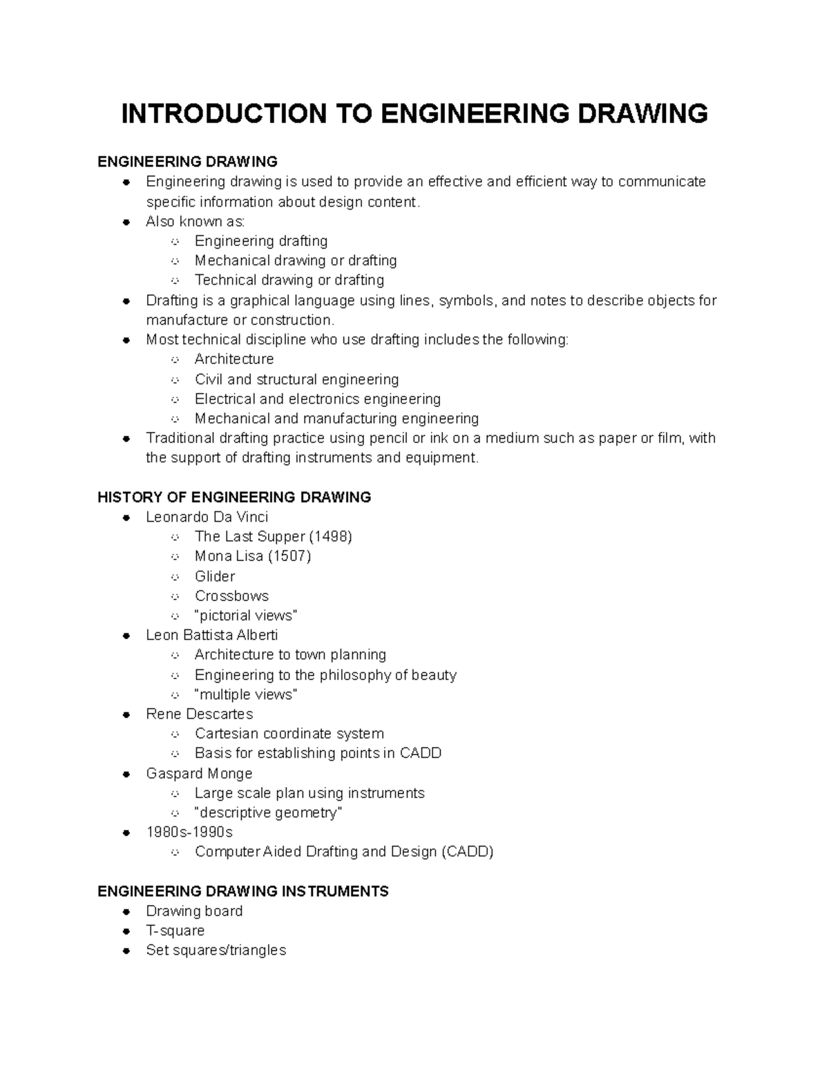 EDP (Reviewer) - INTRODUCTION TO ENGINEERING DRAWING ENGINEERING ...