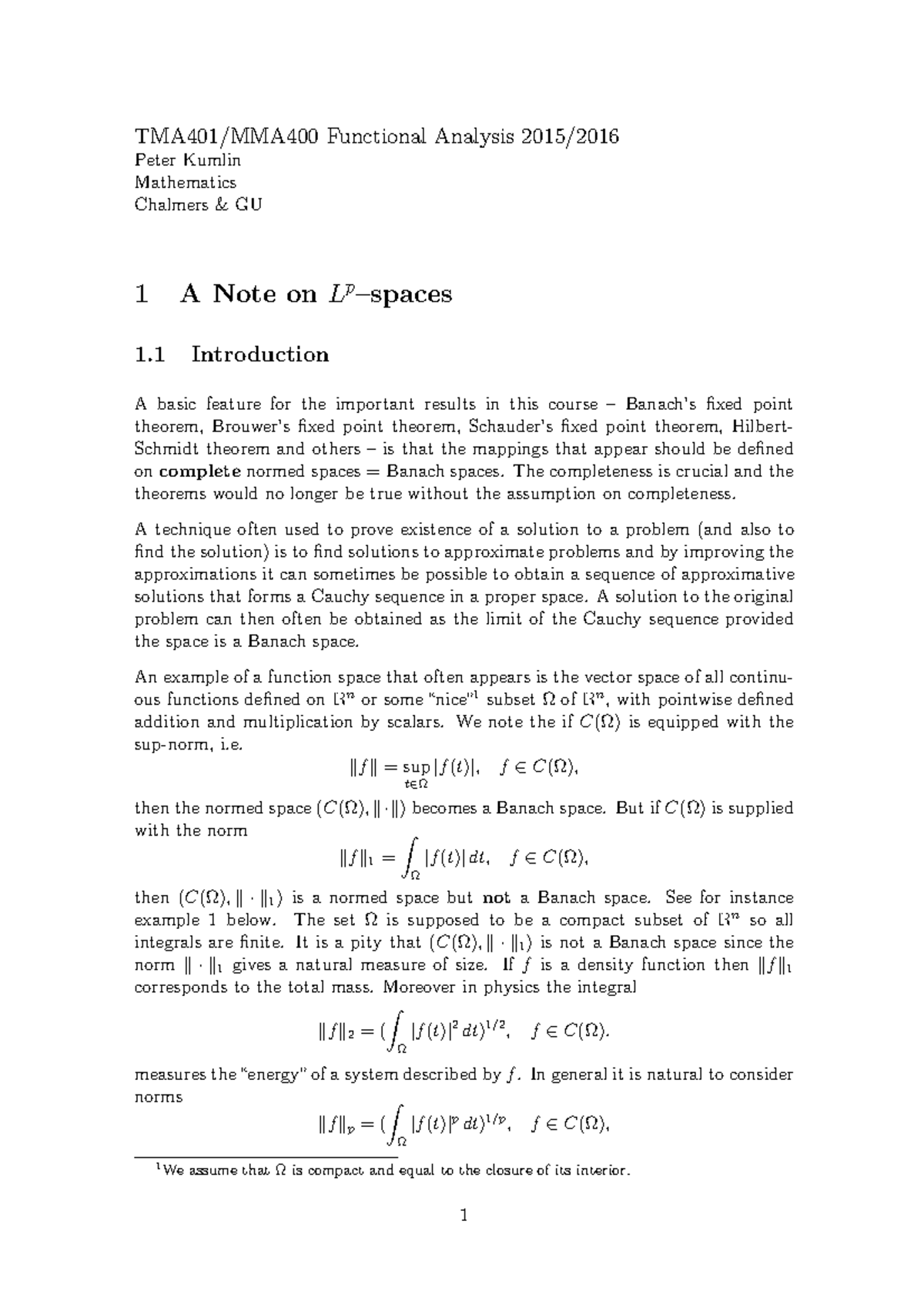 Lecture notes - Lp Spaces - Functional Analysis Peter Kumlin ...