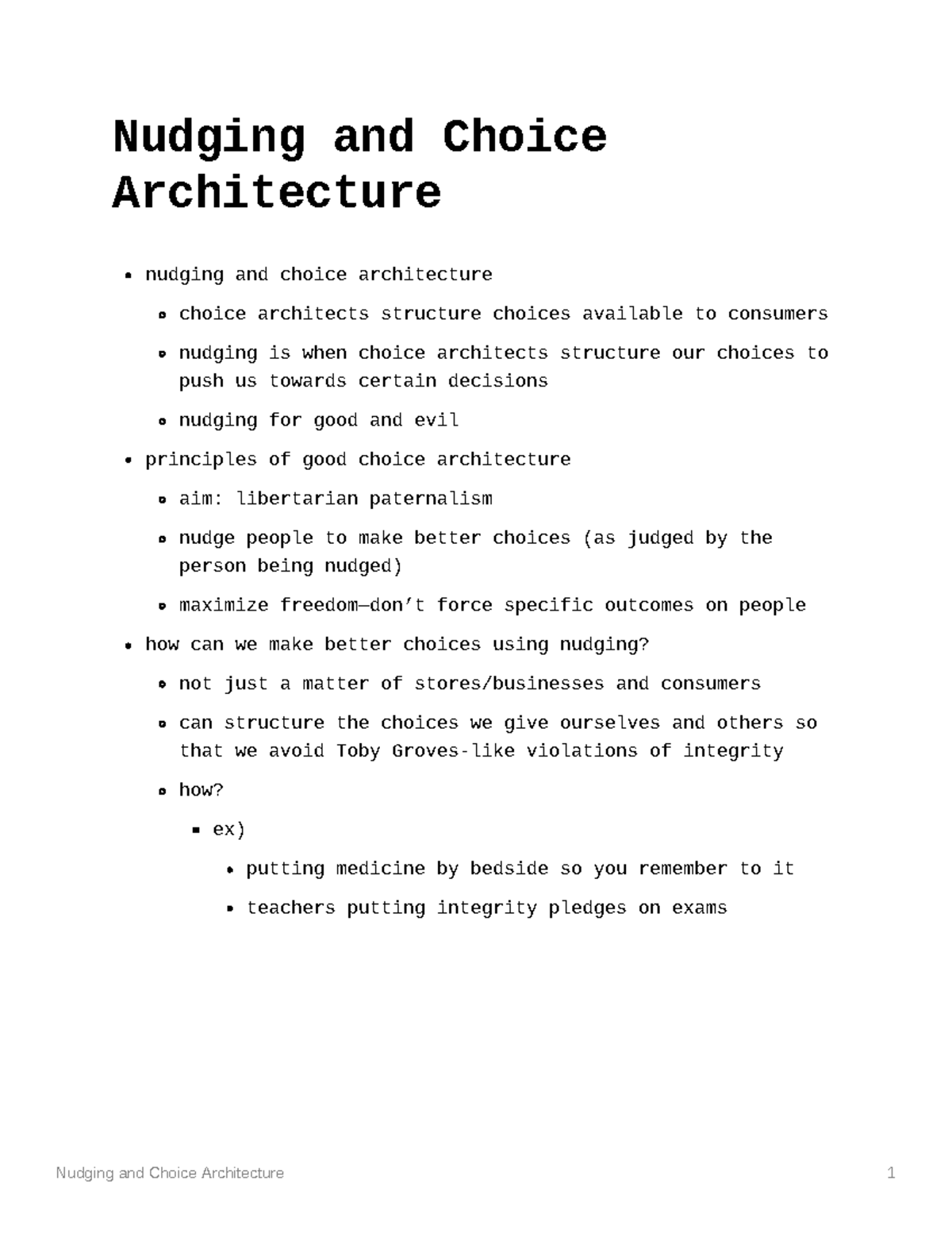 PHIL 1040 Nudging and Choice Architecture - Nudging and Choice ...