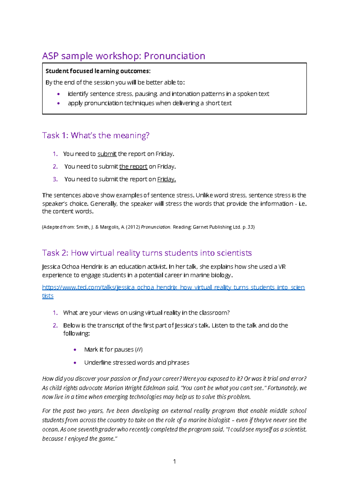 Wek10-3ASP sample lesson - pronunciation- Final - 1 ASP sample workshop ...