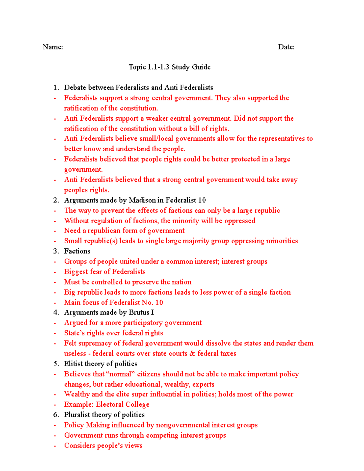 Topic 1.1-1.3 AP GOV - ap gov - Name: Date: Topic 1.1-1 Study Guide ...