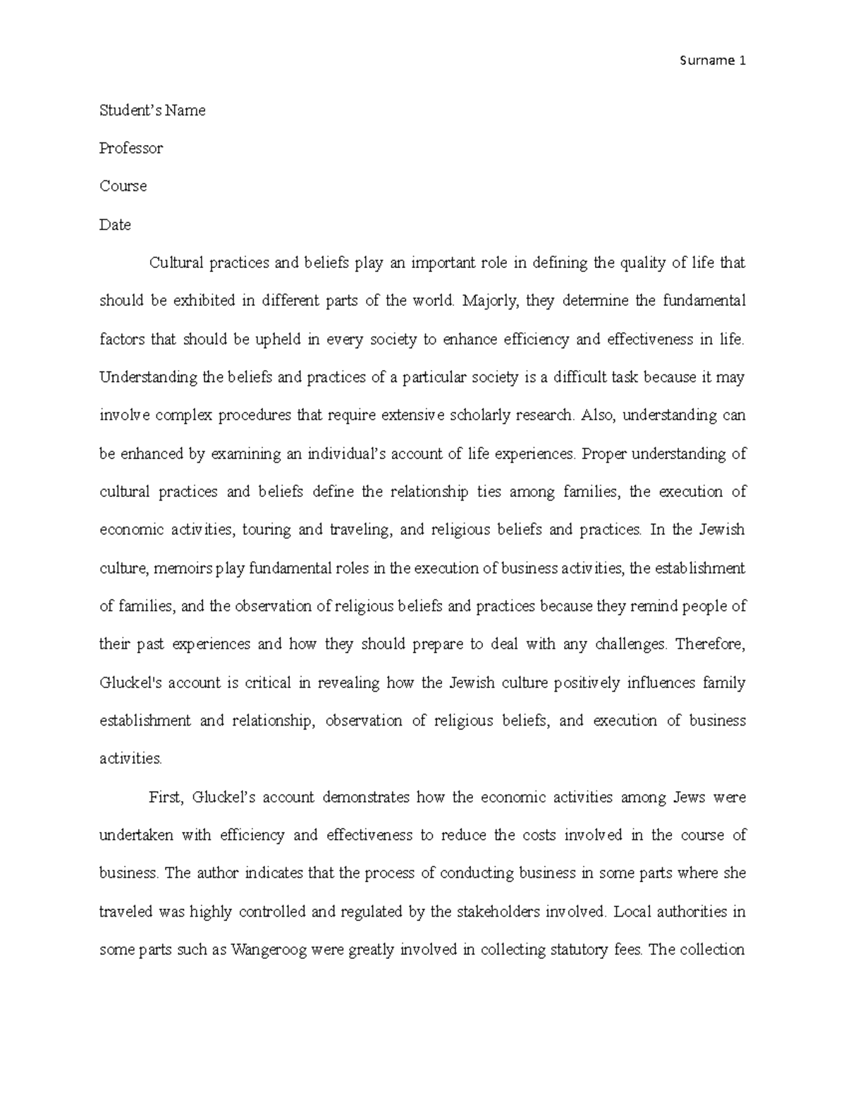 Revised history 1 - Student’s Name Professor Course Date Cultural ...