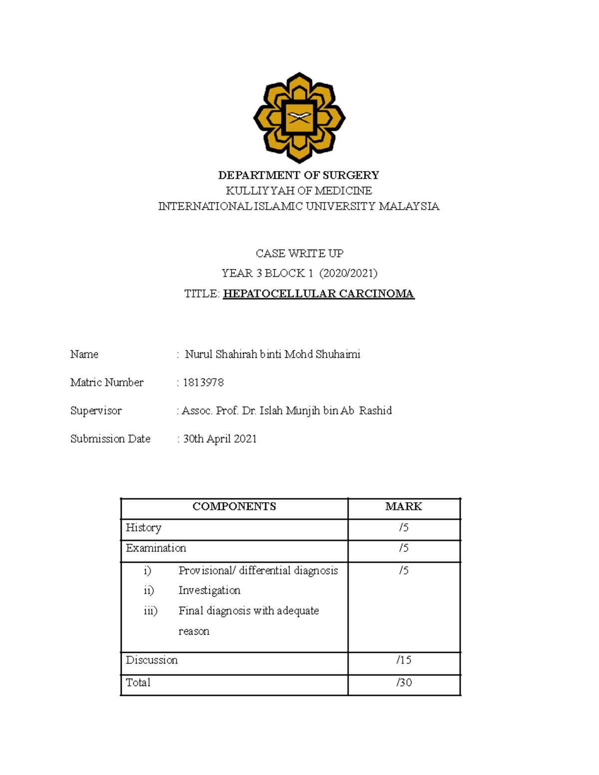 CWU- Hepatocellular Carcinoma (Shahirah) - DEPARTMENT OF SURGERY ...