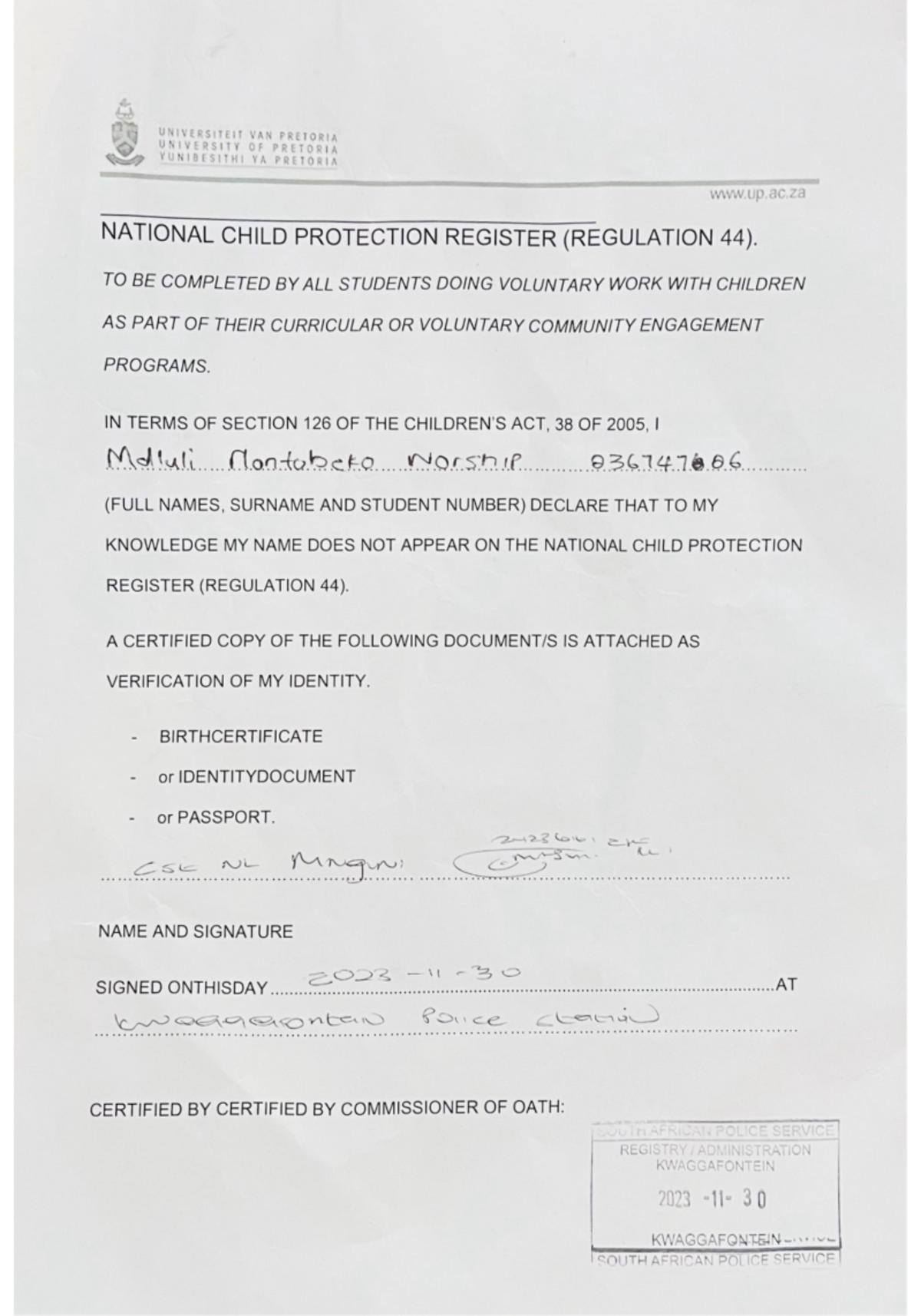 Child protection - UNIVERSITEIT VAN PRETORIA UNIVERSITY OF PRETORIA ...