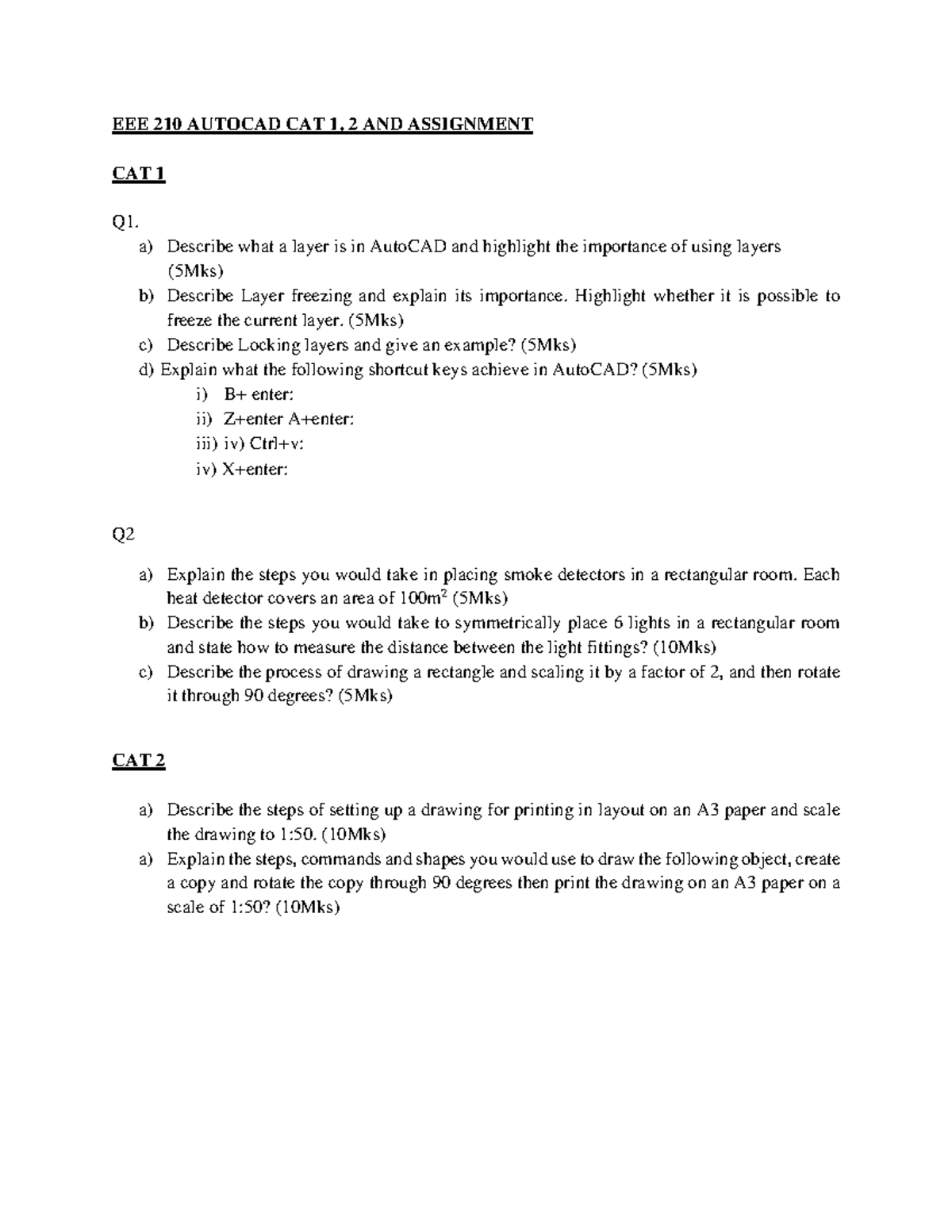 Auto CAD CAT 1, 2 and assignment - EEE 210 AUTOCAD CAT 1, 2 AND ...