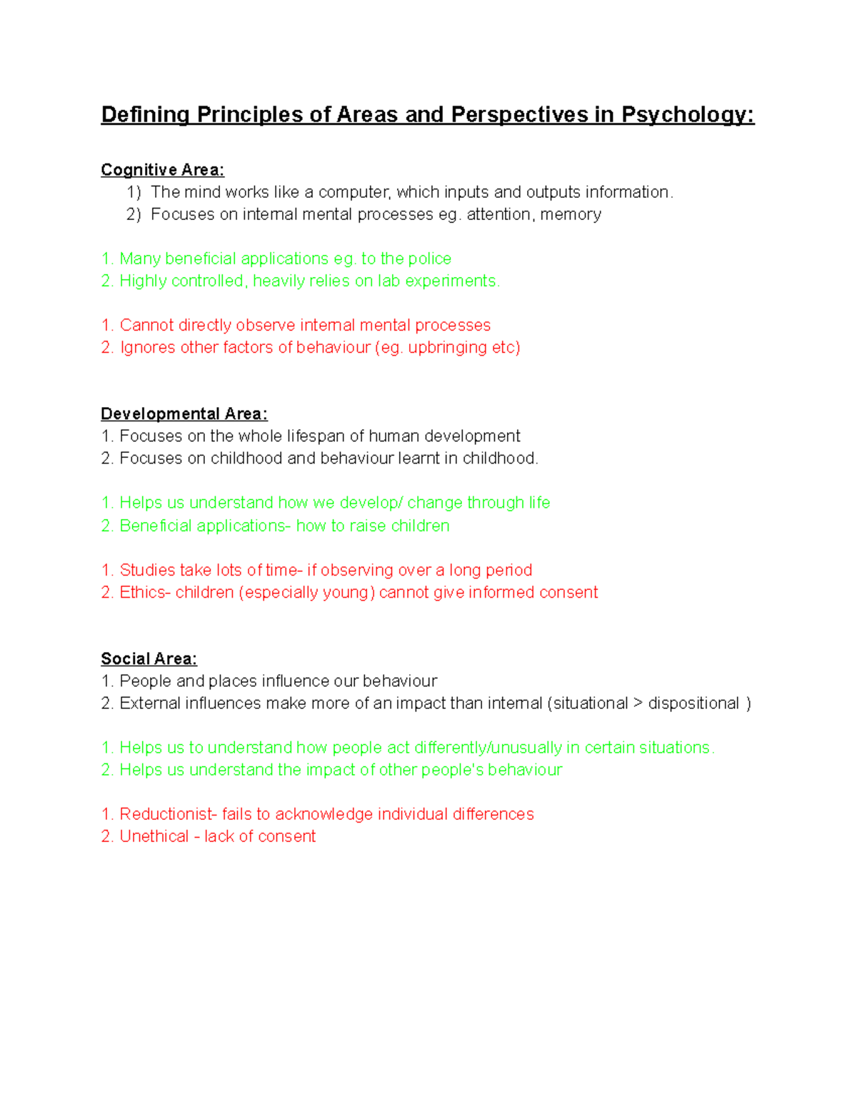 Defining Principles of Areas and Perspectives in Psychology - 2 ...