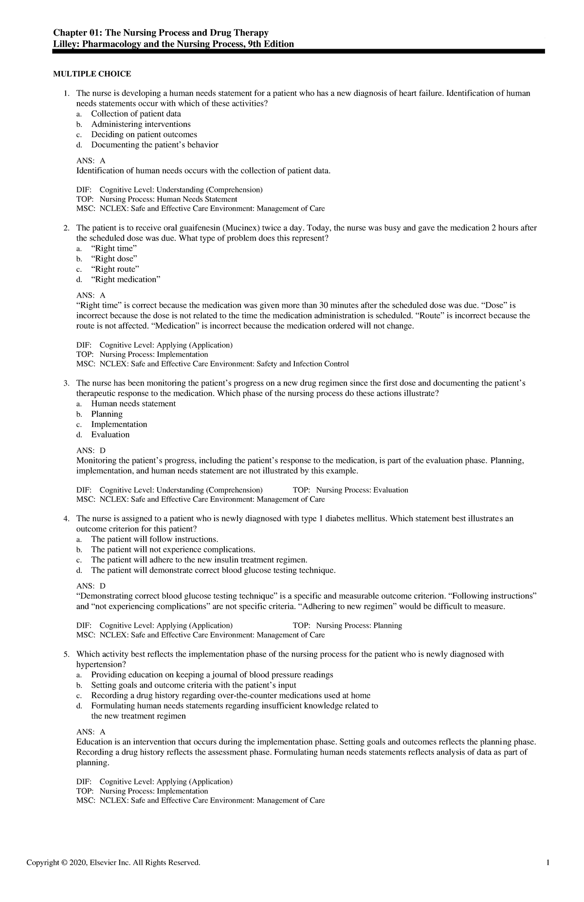 Exam View - Chapter 01 3 - Notes - Copyright © 2020, Elsevier Inc. All ...