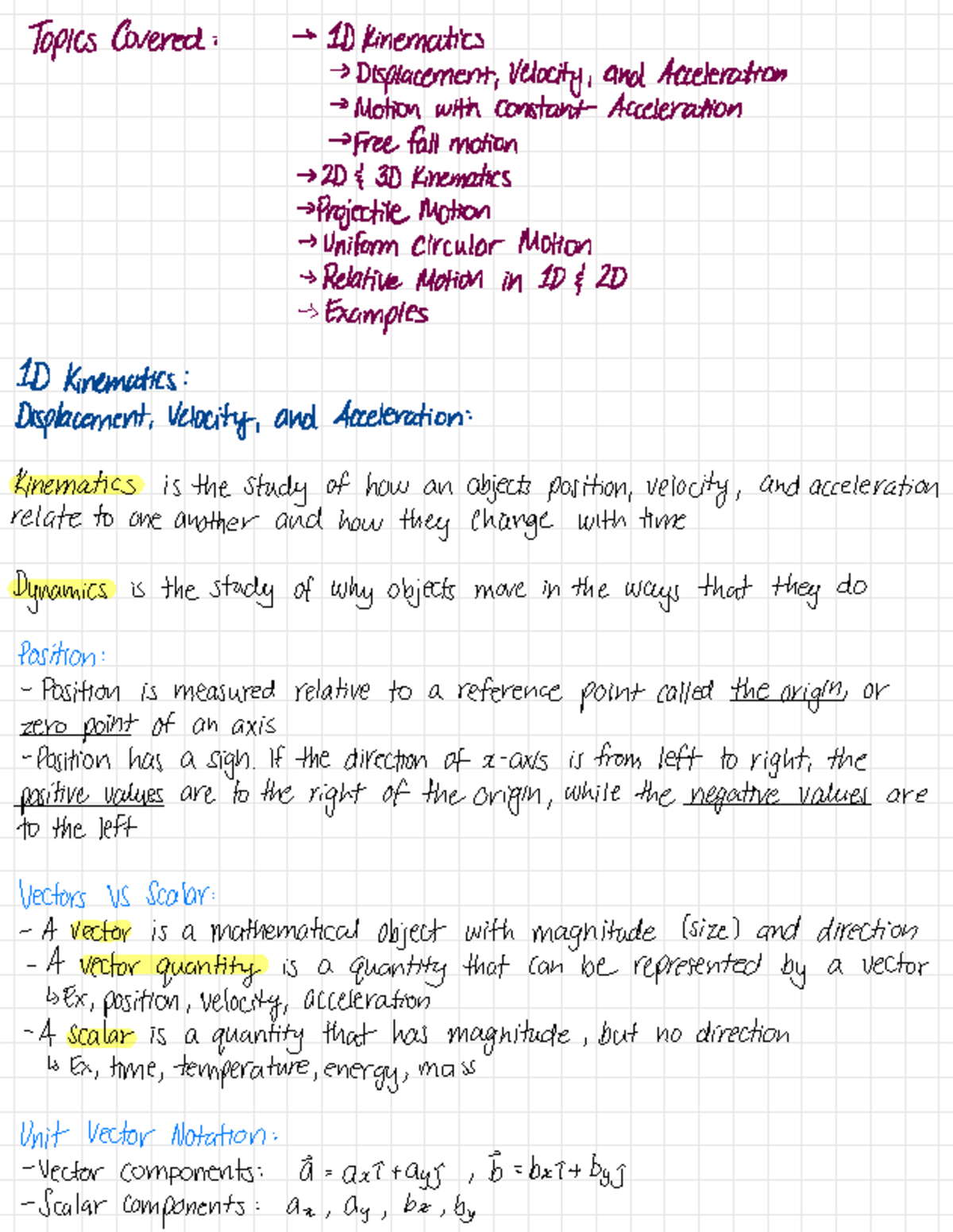 Kinematics Review Sheet - Topics covered: -> ID Kinematics ...