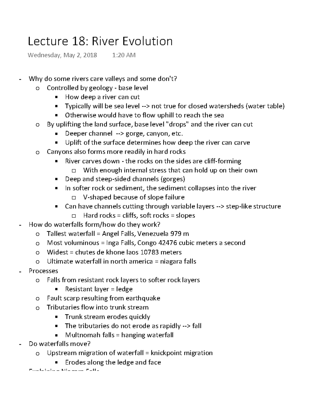 Lecture 18 River Evolution - Lecture 18: River Evolution Wednesday, May ...