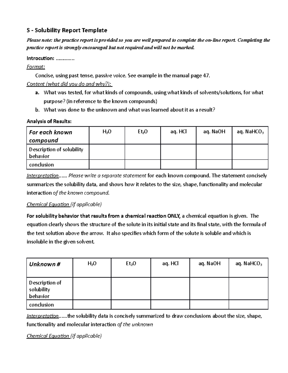 Solubility Practice Report - S - Solubility Report Template Please note ...