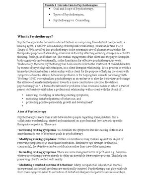 Psychodynamic mod 5 - notes - MODULE 5 PSYCHODYNAMIC Brief ...