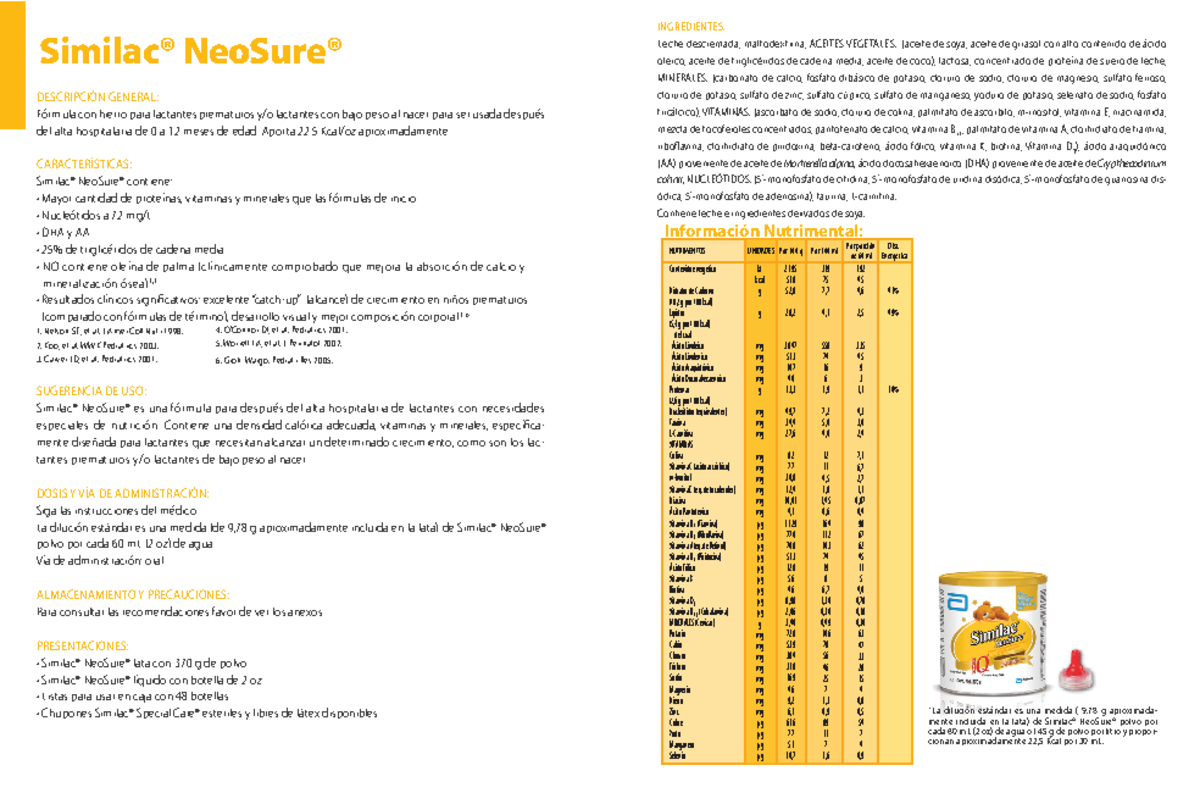 Similac Neo Sure - DESCRIPCIÓN GENERAL: Fórmula con hierro para ...