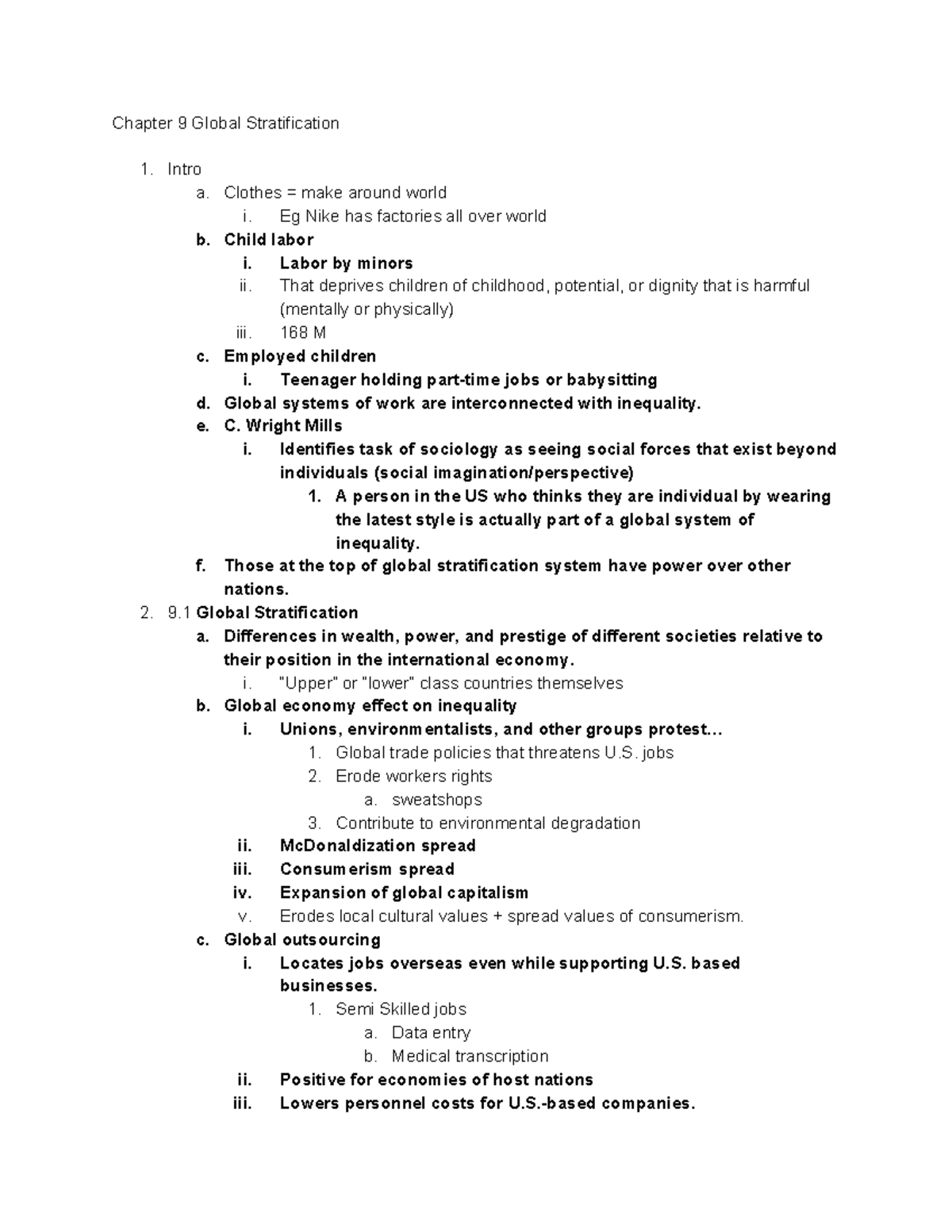 Chapter 9 Global Stratification Intro to Sociology - Chapter 9 Global ...