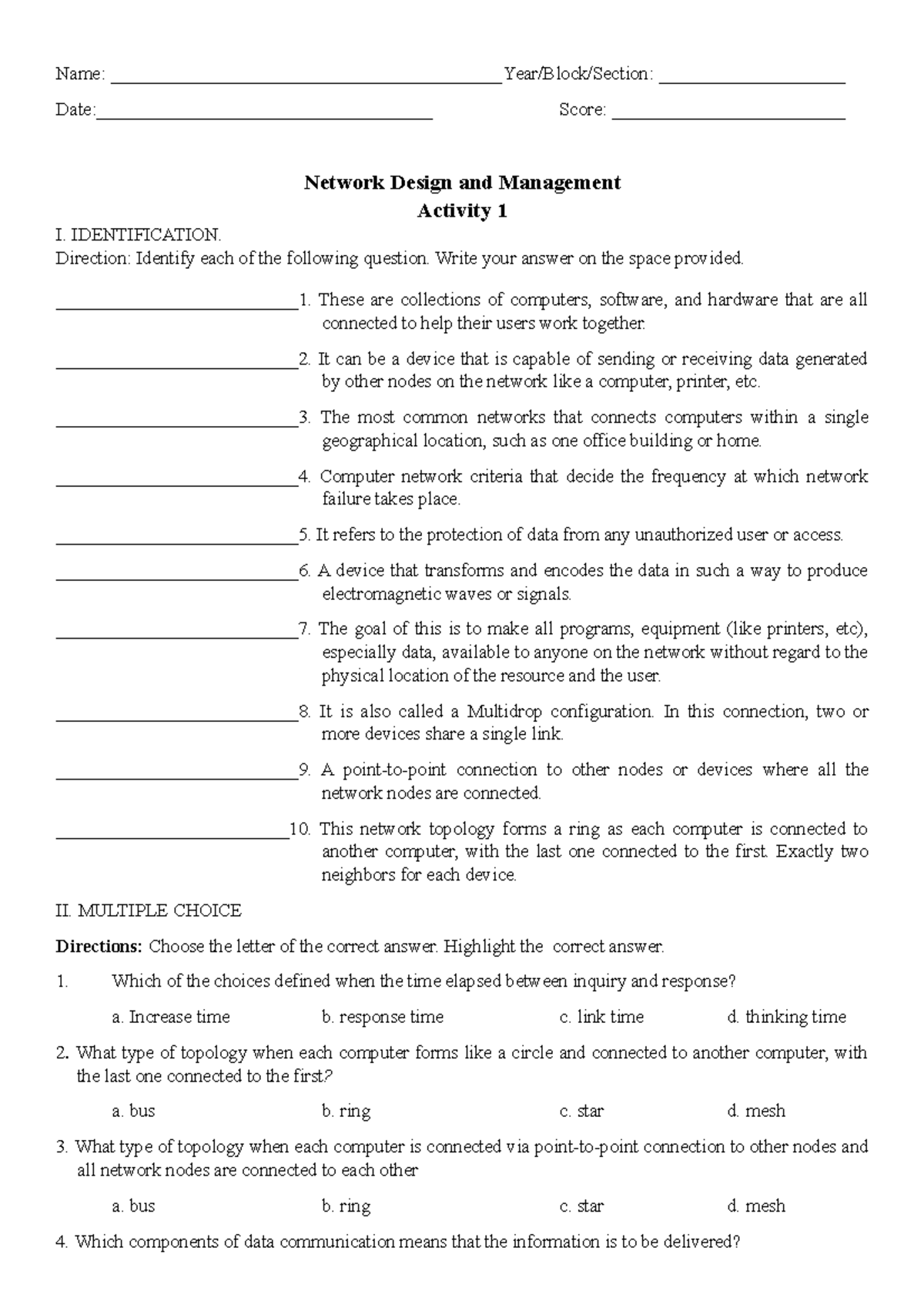 Activity 1 - Network Design - Name: ______Year/Block/Section ...