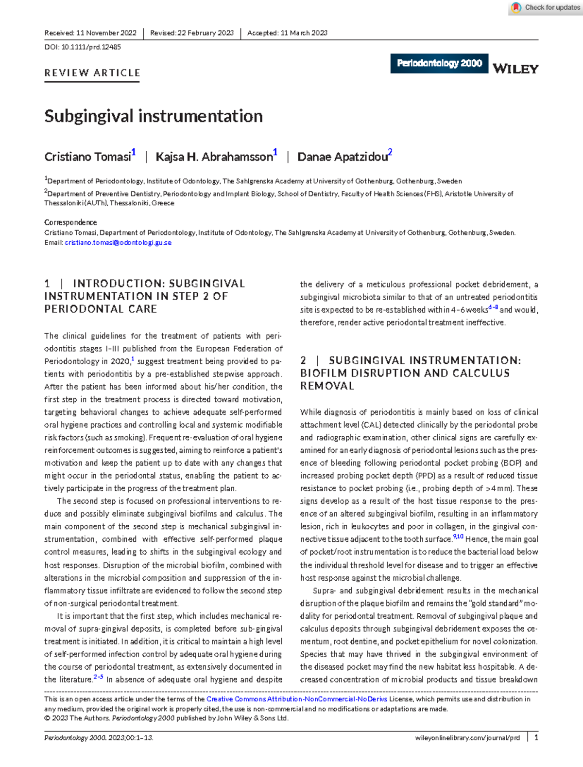 Periodontology 2000 - 2023 - Tomasi - Subgingival instrumentation ...