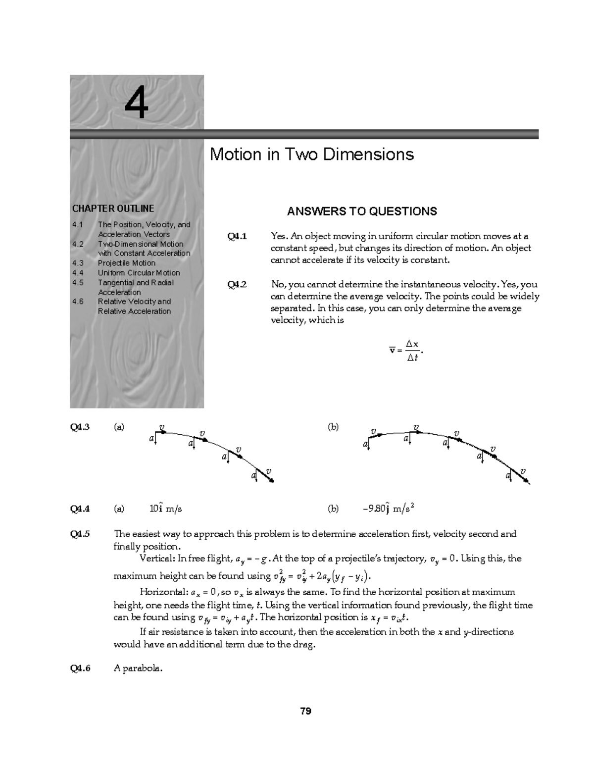 Motion in Two Dimensions Answers TO QUES - 4 CHAPTER OUTLINE 4 The ...